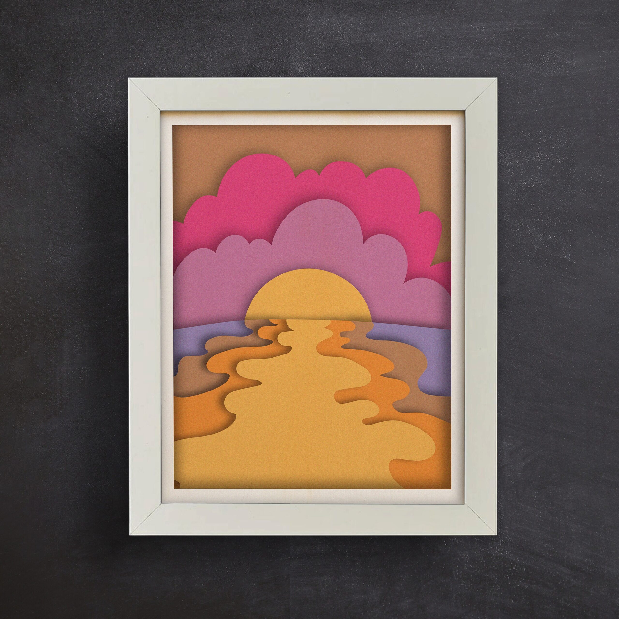 Sunset Vista Shadow Box: Handcrafted 3D Landscape Artwork - BestOfBharat