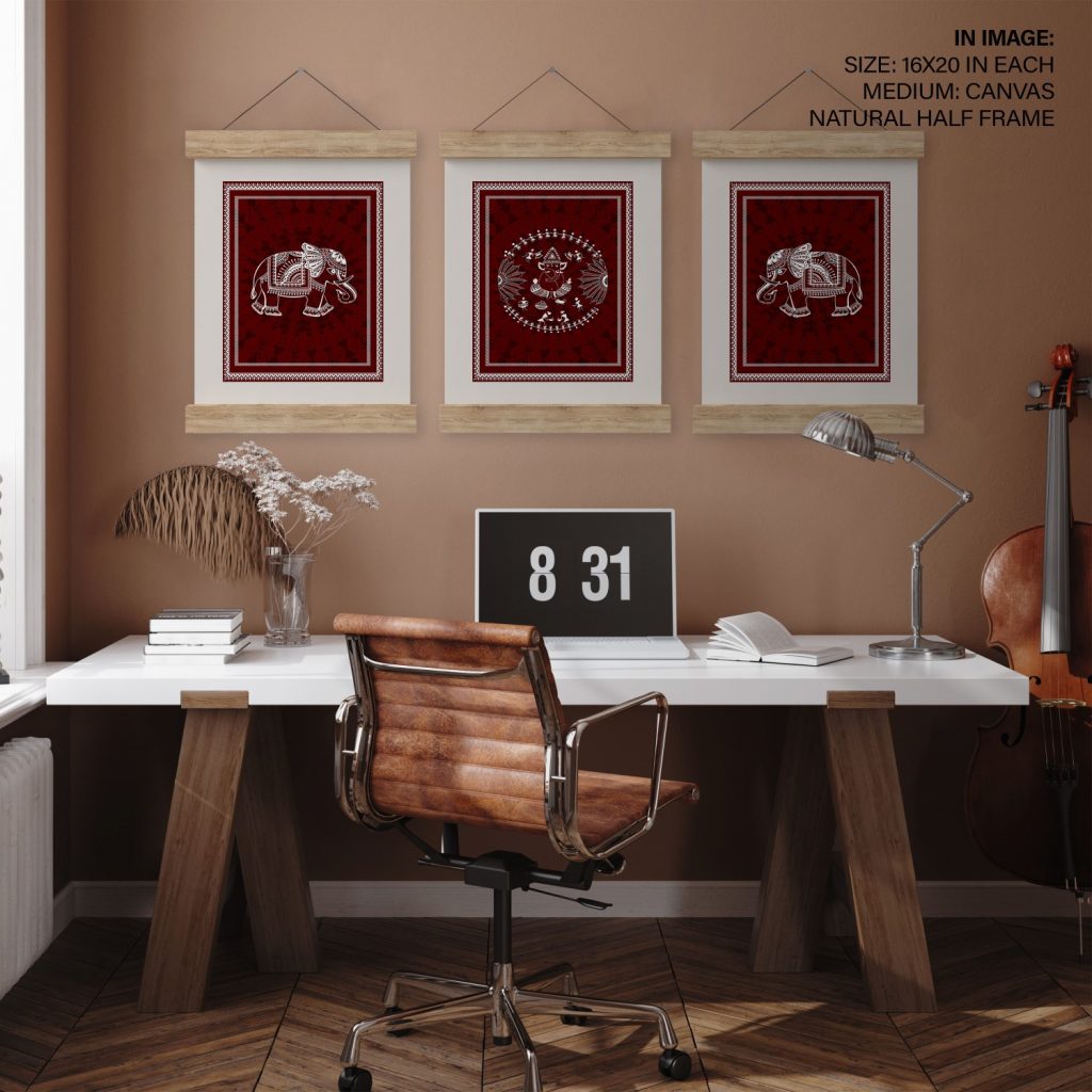 Set of 3 warli ganpati and hathi line drawing - BestOfBharat