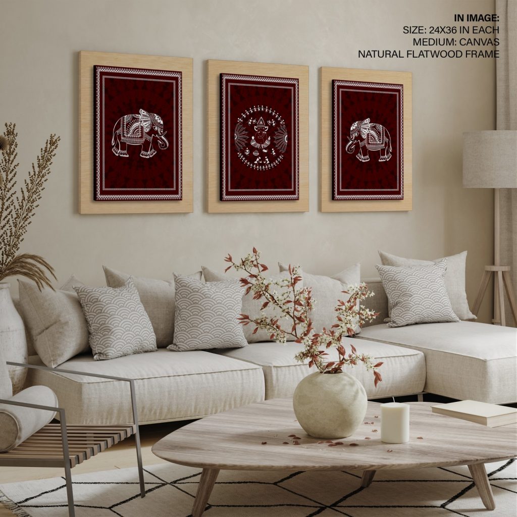 Set of 3 warli ganpati and hathi line drawing - BestOfBharat