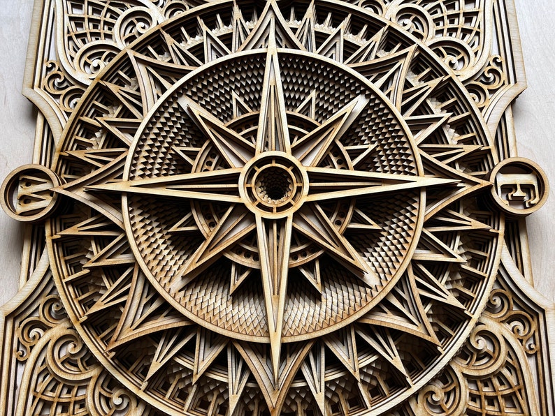 Wooden Wind Rose Compass Wall Art - Rustic Boho Home Decor, Handcrafted ...