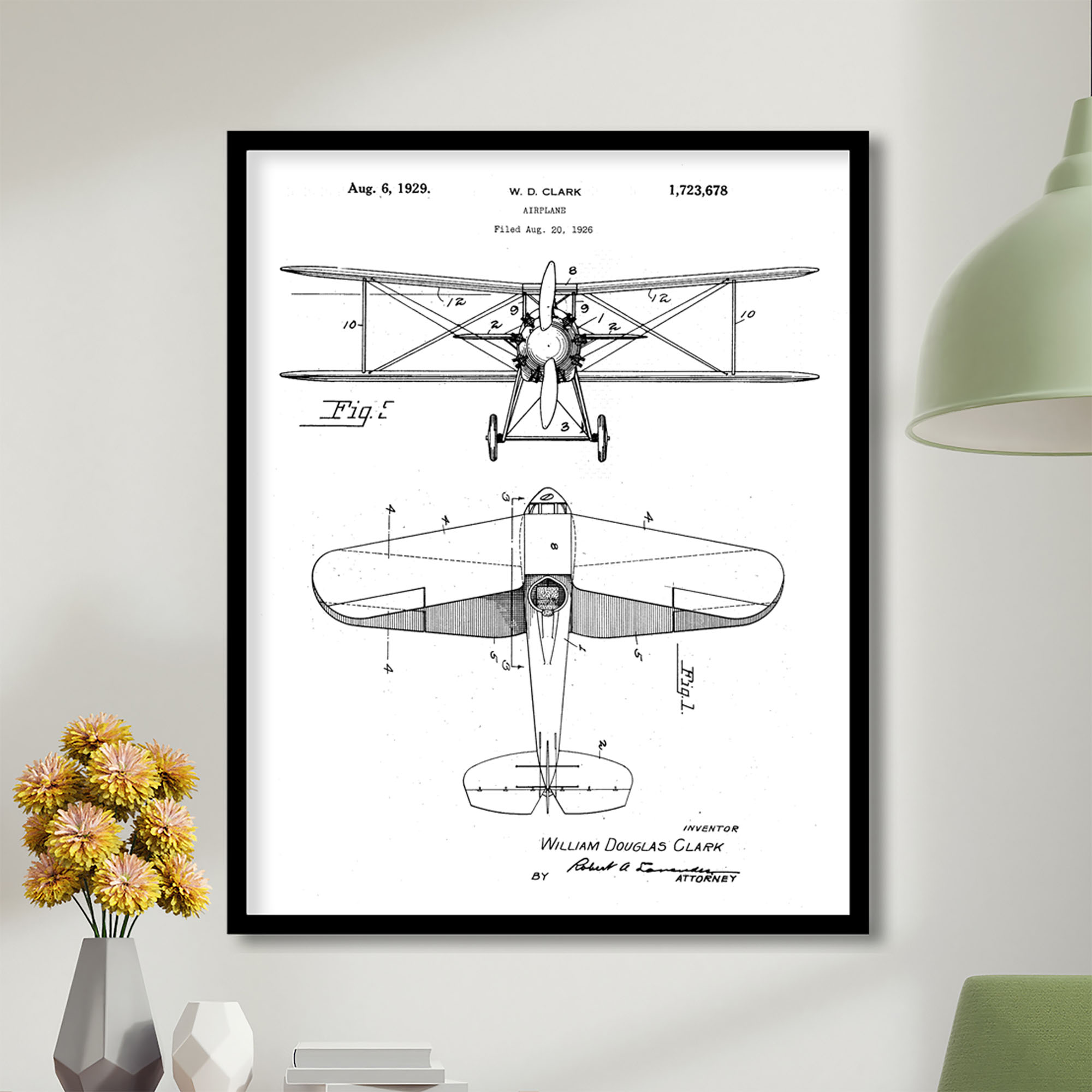 Biplane Patent 1929 - Wall Art - Choose Size & Frames, Non Toxic Home ...