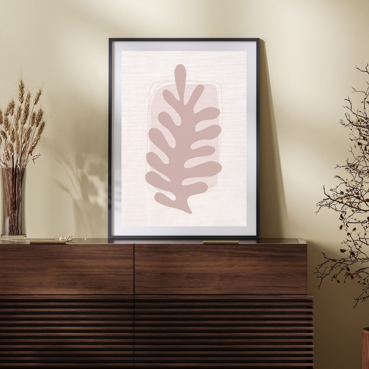 Set of 3 Modern Minimalist Abstract Boho Leaf Design - BestOfBharat