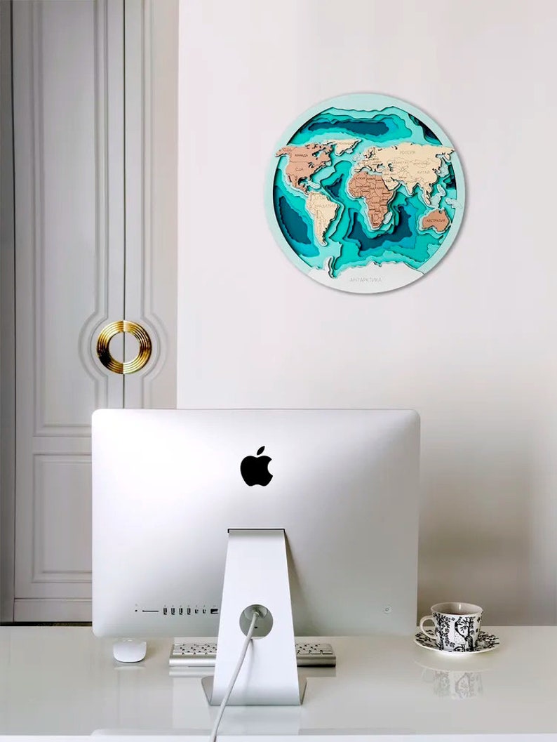 6 layer 3D map of the world, multi -layer panel,laser cut file. 3D Wood ...