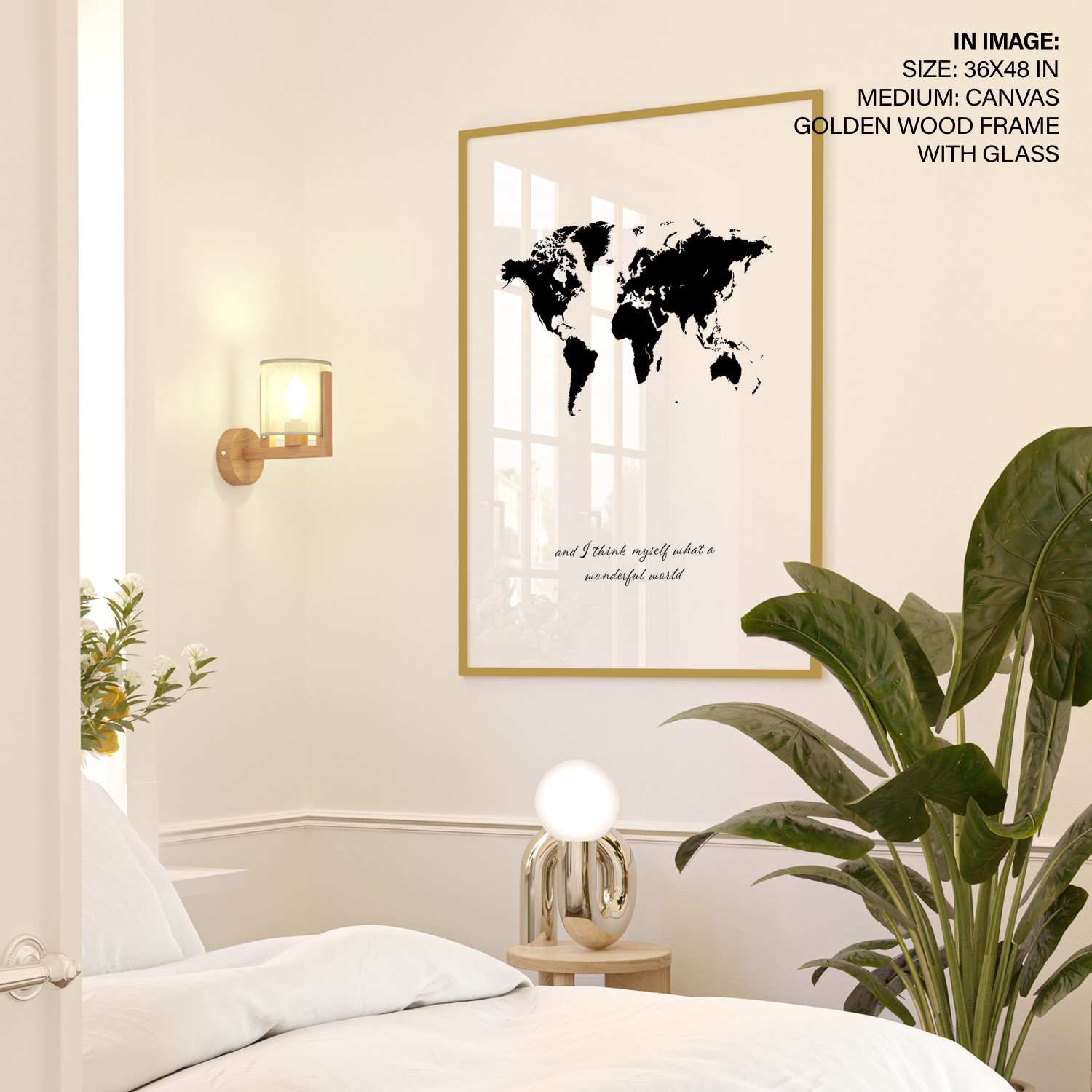 What a wonderful world - map, quotes - Wall Art Decor, Framed Painting ...