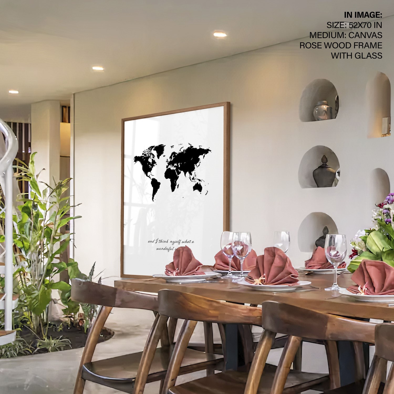 What a wonderful world - map, quotes - Wall Art Decor, Framed Painting ...