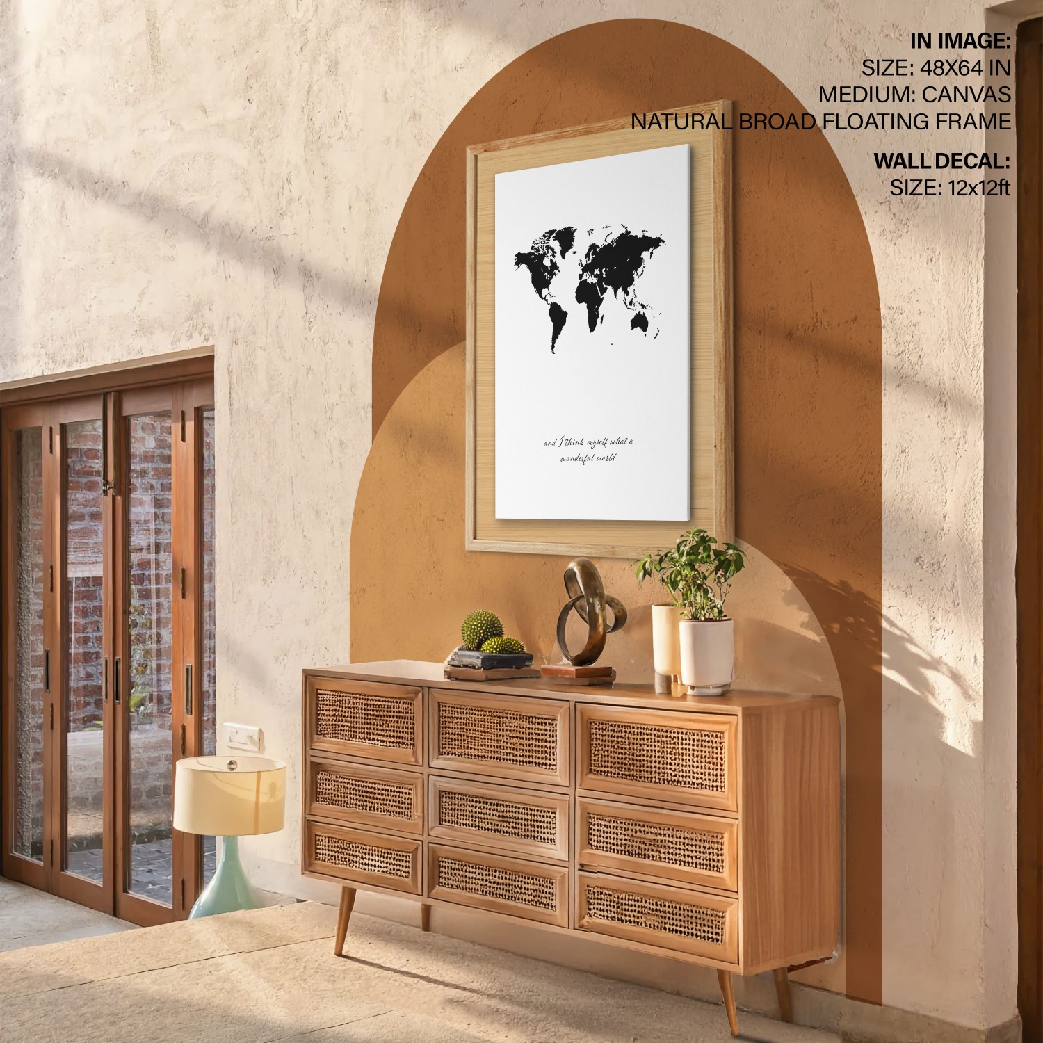 What a wonderful world - map, quotes - Wall Art Decor, Framed Painting ...