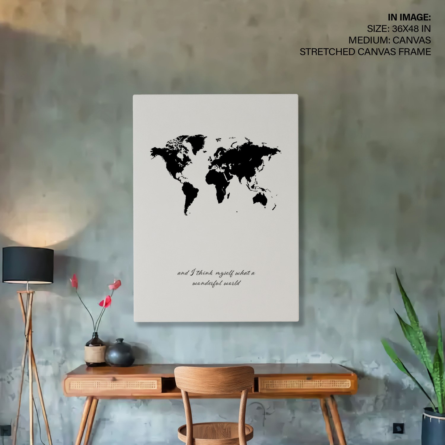 What a wonderful world - map, quotes - Wall Art Decor, Framed Painting ...