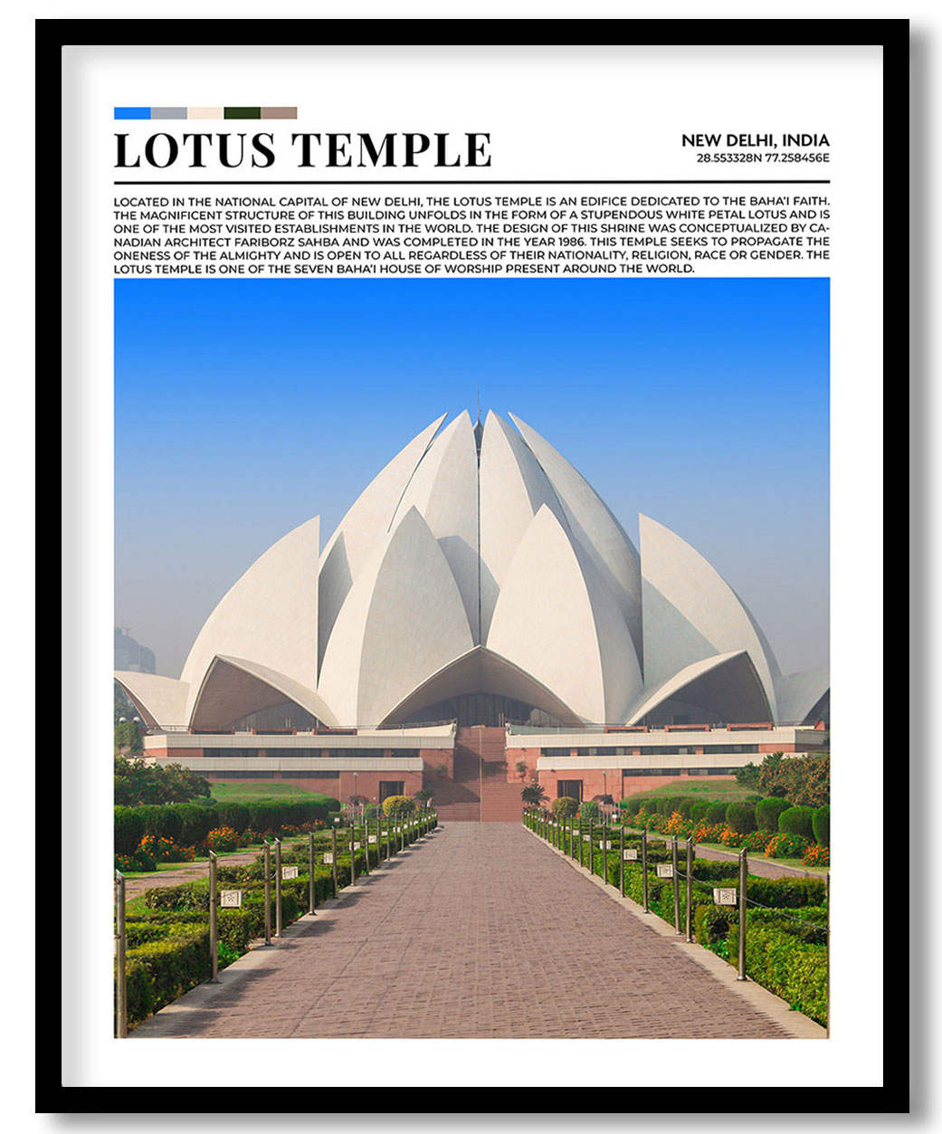 Lotus Temple, India pantone poster - BestOfBharat