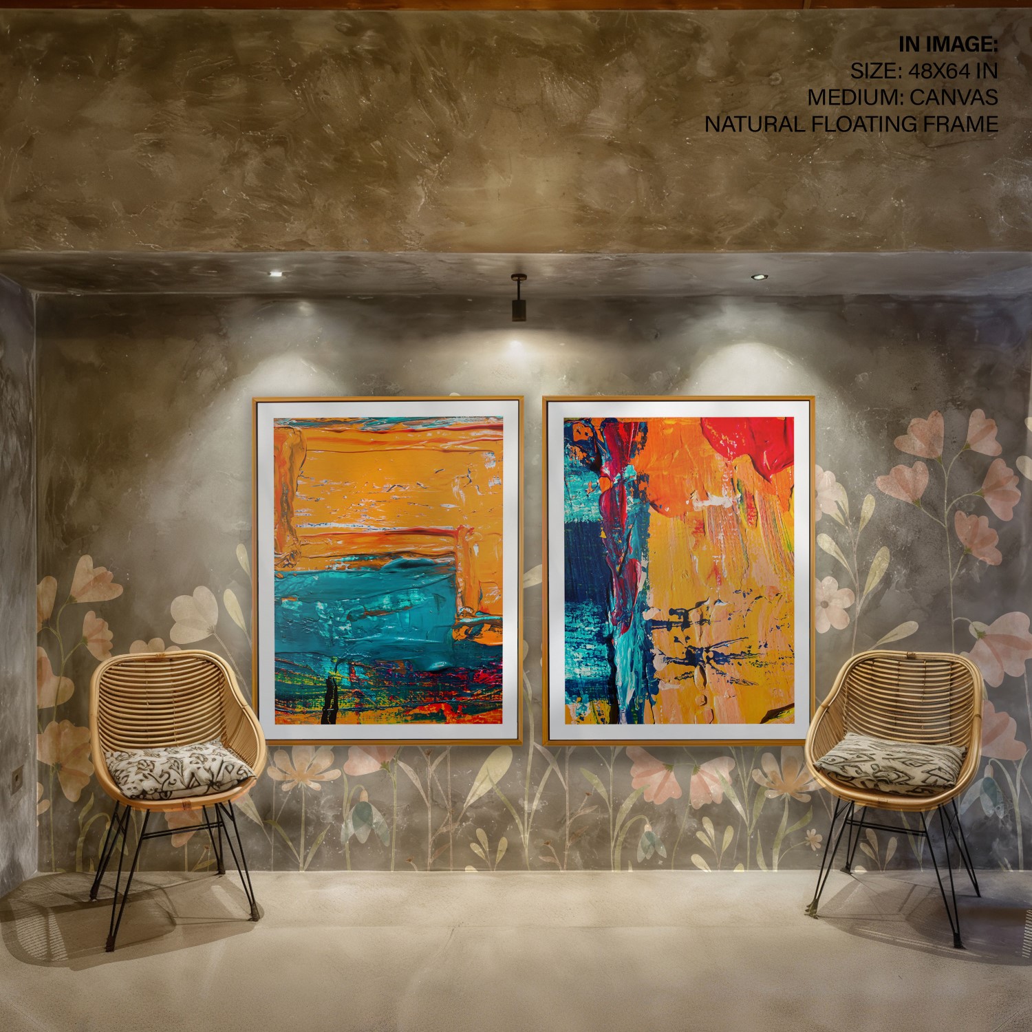 Set of 2 colorful abstract - Wall Art Decor, Framed Painting, Home ...